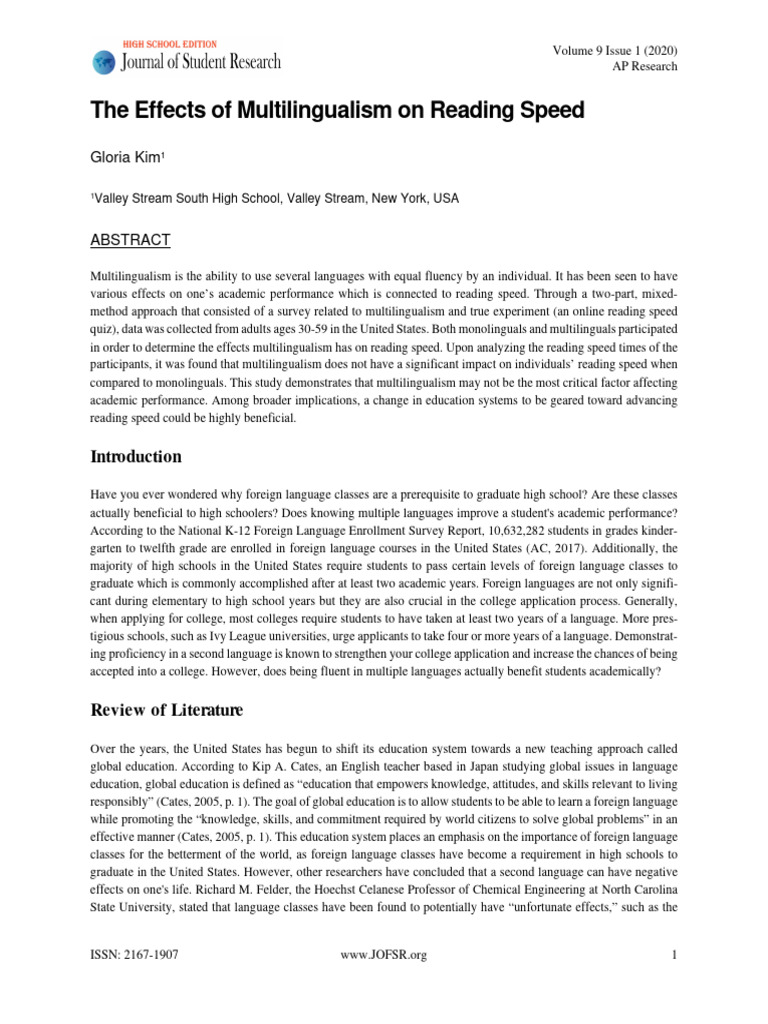 The Effects of Multilingualism On Reading Speed | PDF | Multilingualism ...