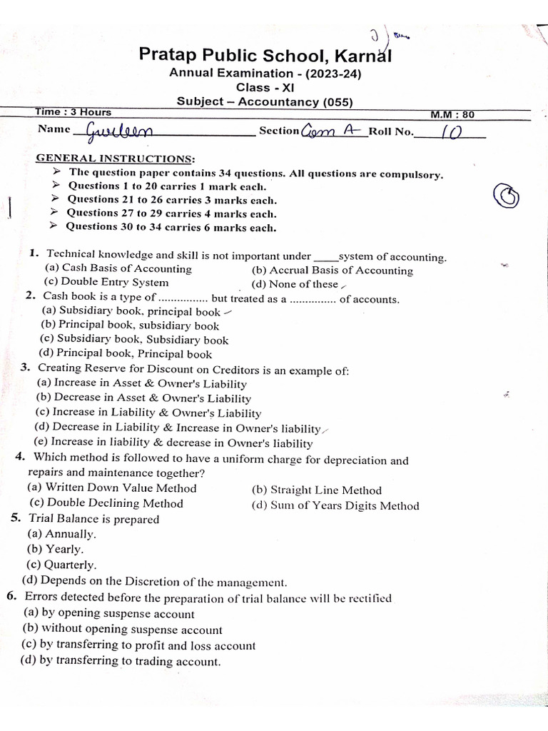 Class 11 Acc Annual Pratap 23-24 | PDF