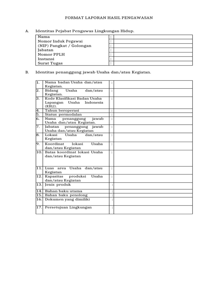 Form Laporan Hasil Pengawasan | PDF