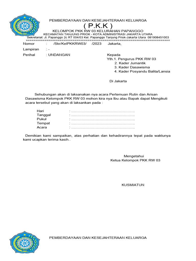 Surat Keluar PKK RW 03 | PDF