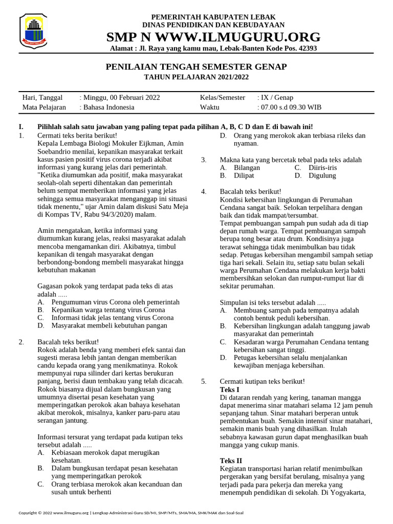 PTS II Bhs Indonesia Kelas IX | PDF