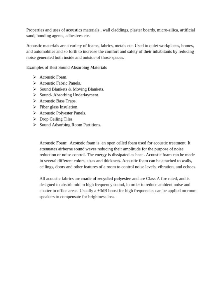 Acoustic Materials: Properties and Uses | PDF