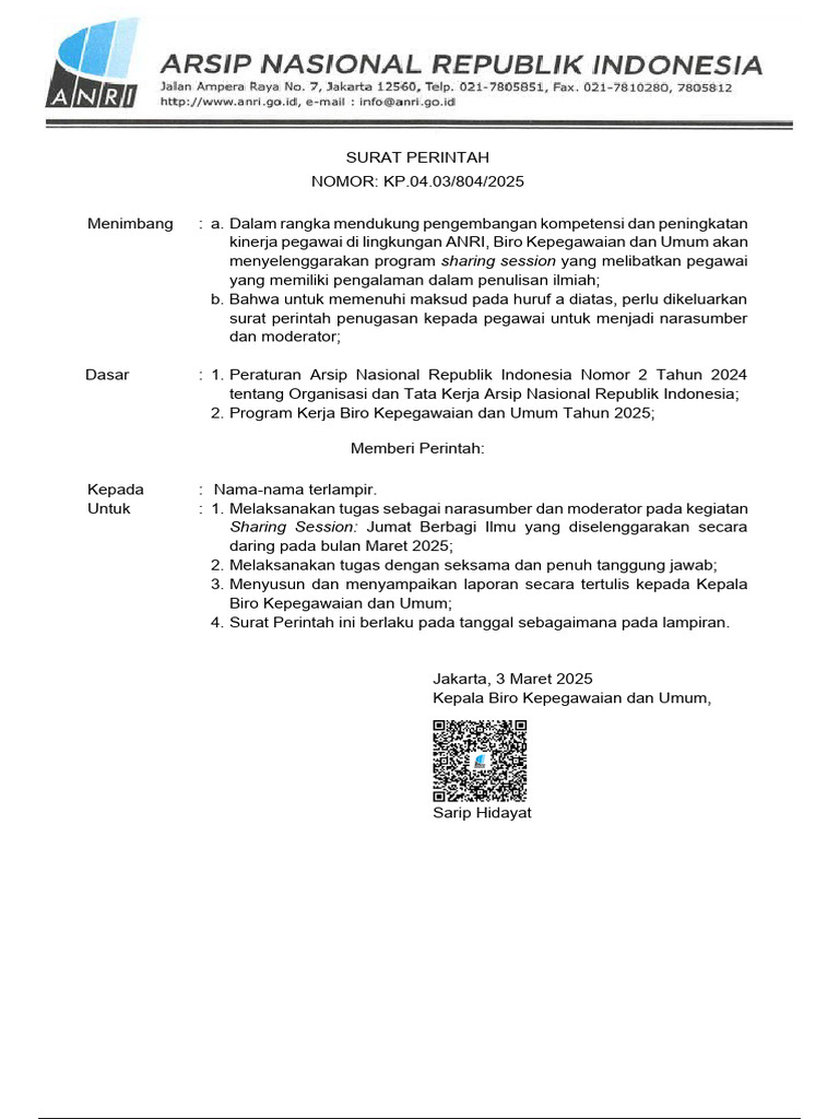 Surat Perintah Sharing Session_Maret 2025 | PDF