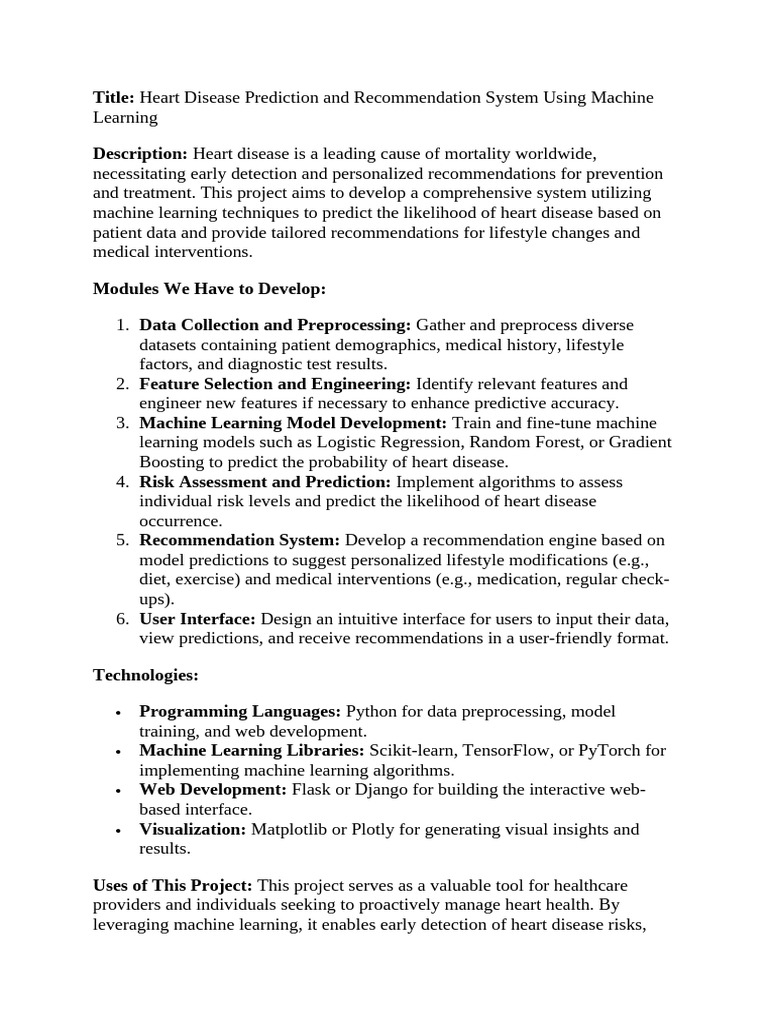 Heart Disease Prediction and Recommendation System Using Machine ...