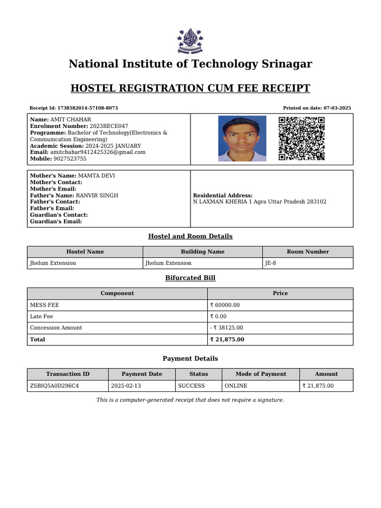 Fee Receipt | PDF