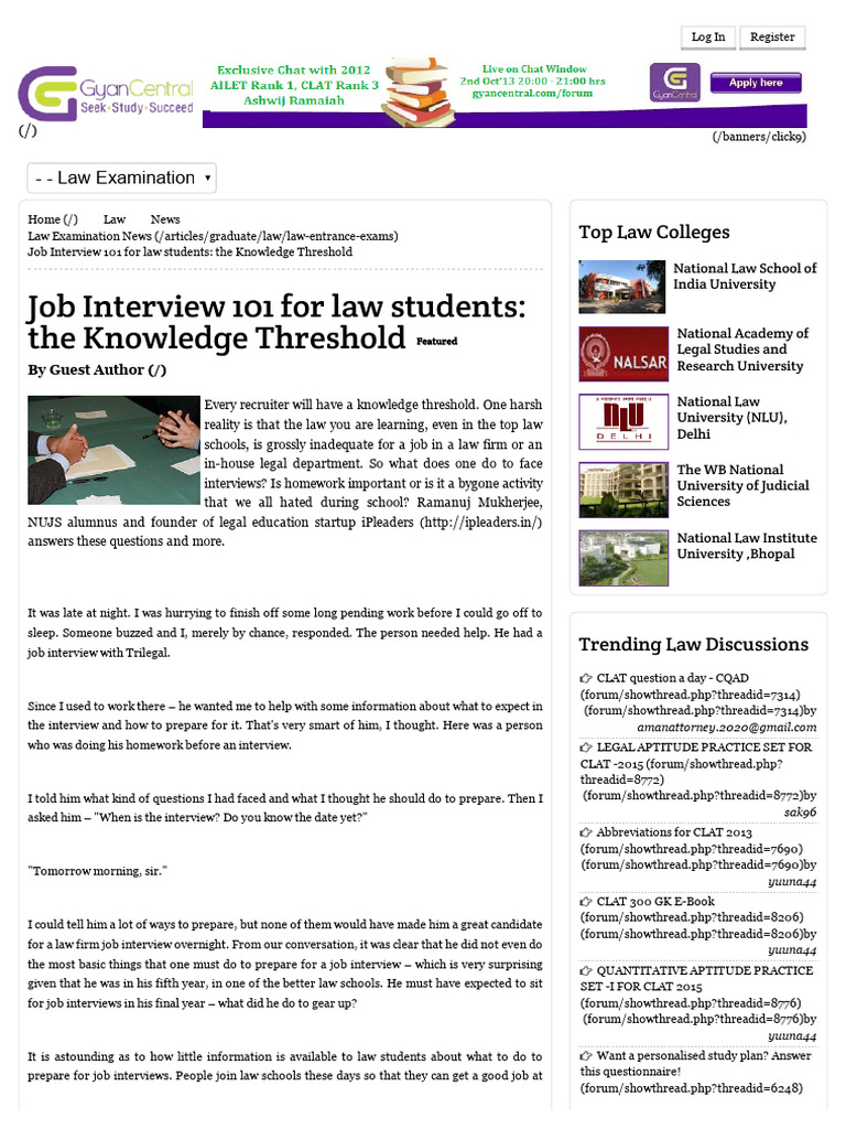 Job Interview 101 For Law Grads - The Knowledge Threshold | PDF | Knowledge | Thought