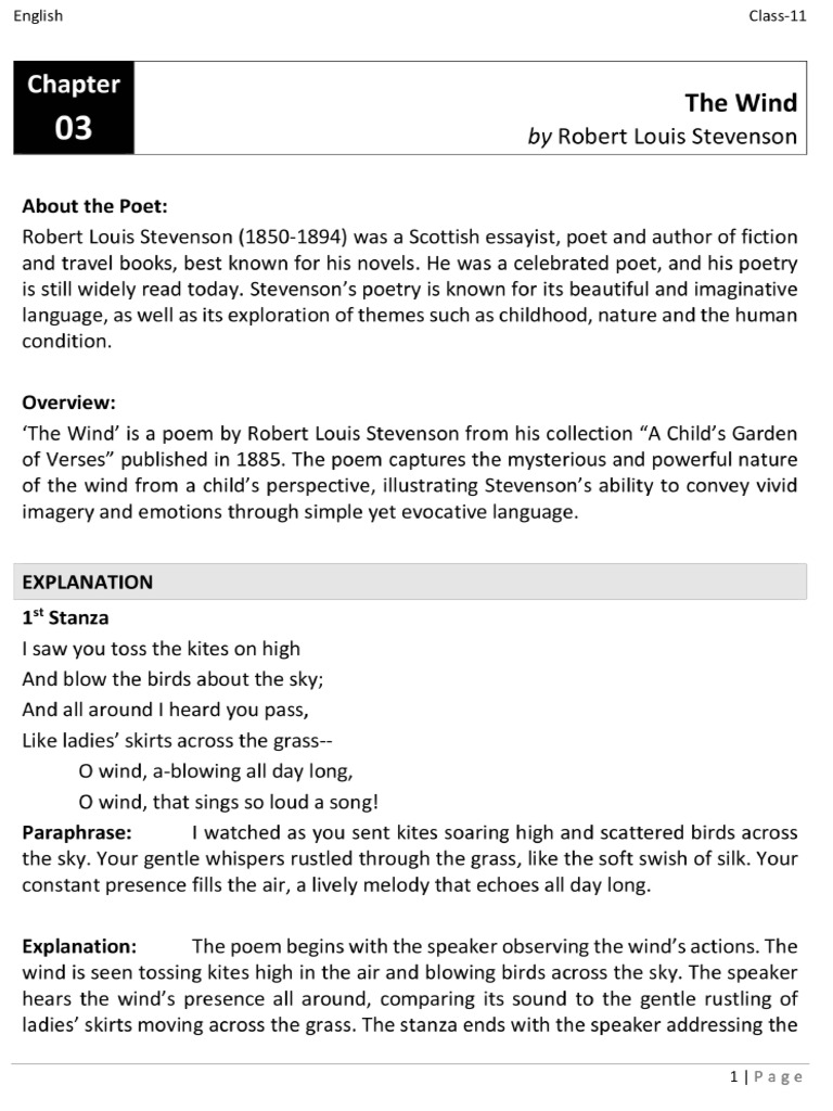 The Wind by Robert Louis Stevenson | PDF