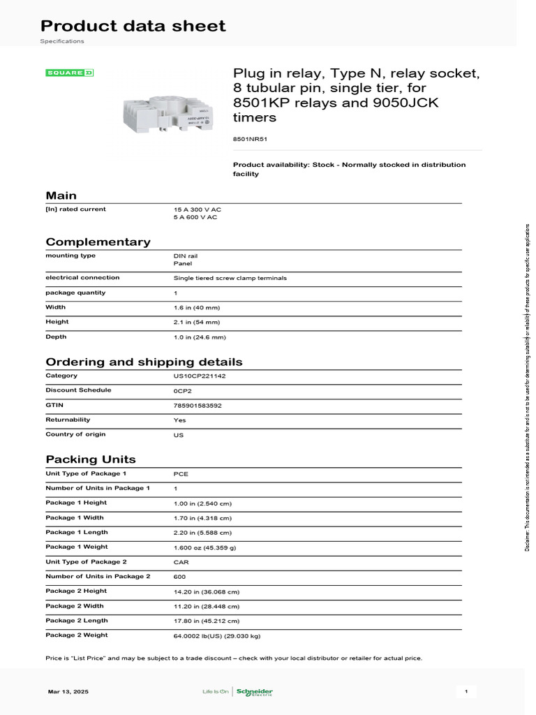 Schneider Electric Square D 8501 Type K Relays 8501NR51 | PDF ...