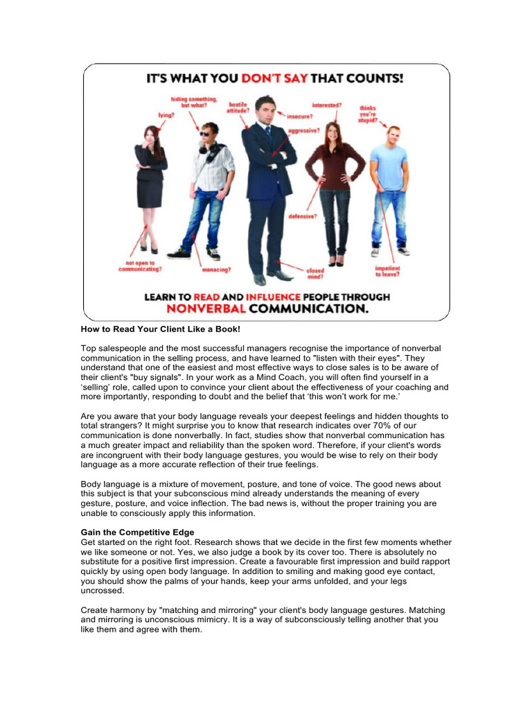 How To Read Your ClientLike A Book | PDF | Body Language | Nonverbal ...