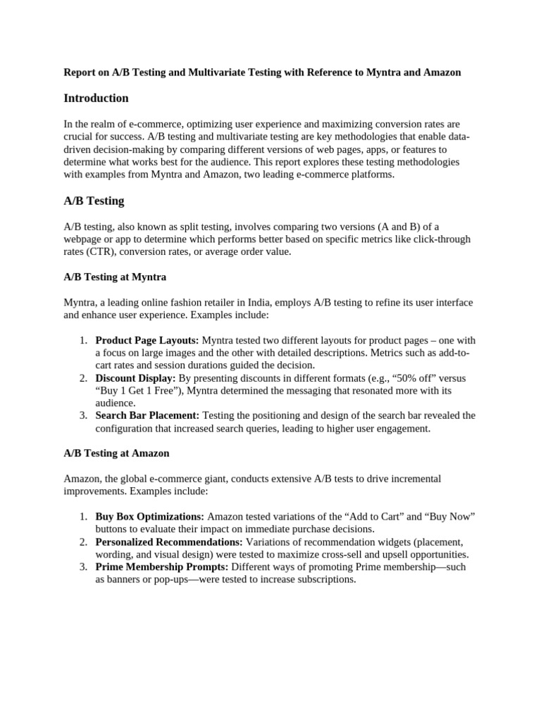 Report On AB and Multivariate Testing | PDF | E Commerce | Information ...
