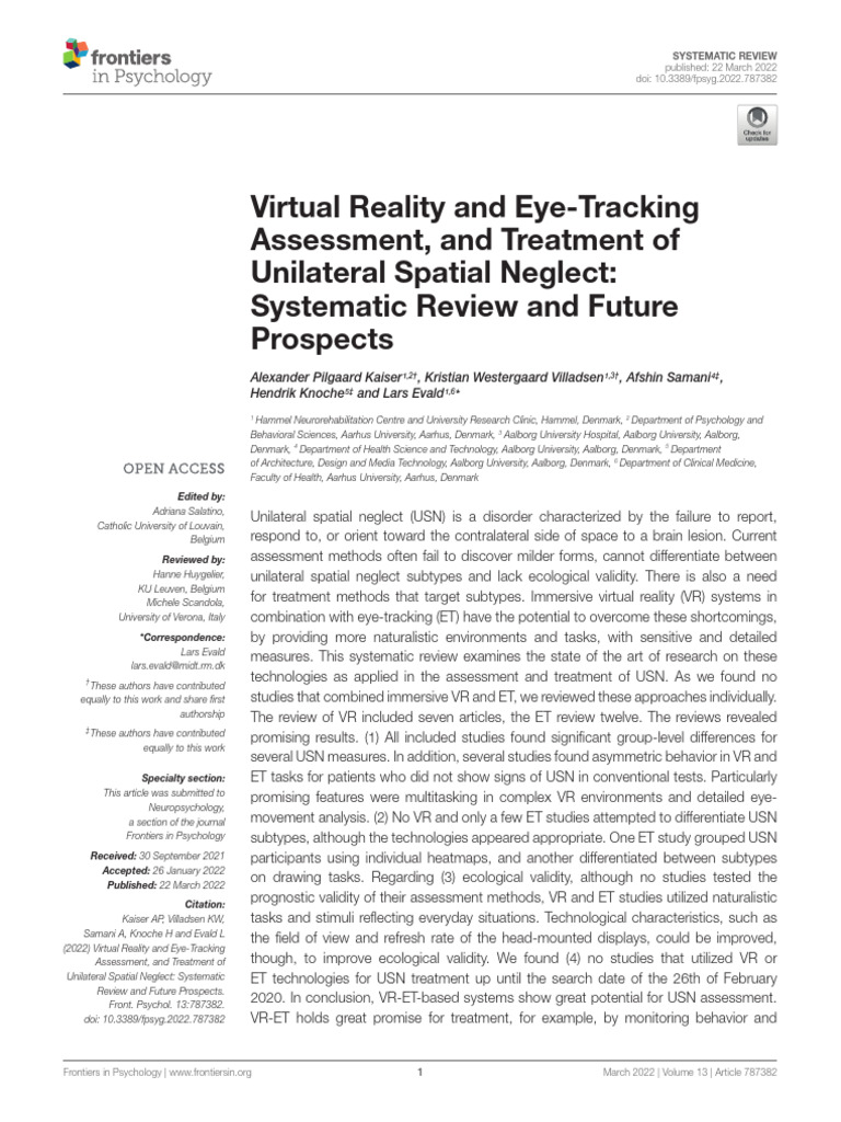 Virtual Reality and Eye-Tracking Assessment, And Treatment of Unilateral Spatial Neglect | PDF ...
