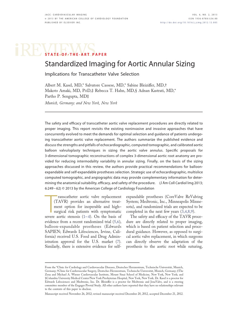 Standardized Imaging For Aortic Annular Sizing 1 | PDF | Heart Valve ...