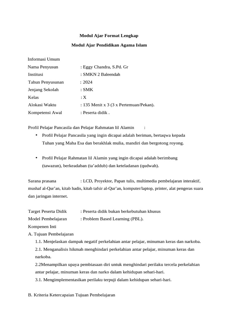 MODUL BAB 3 KLS 11 PBL PERILAKU TERCELA PERTEMUAN 1 | PDF