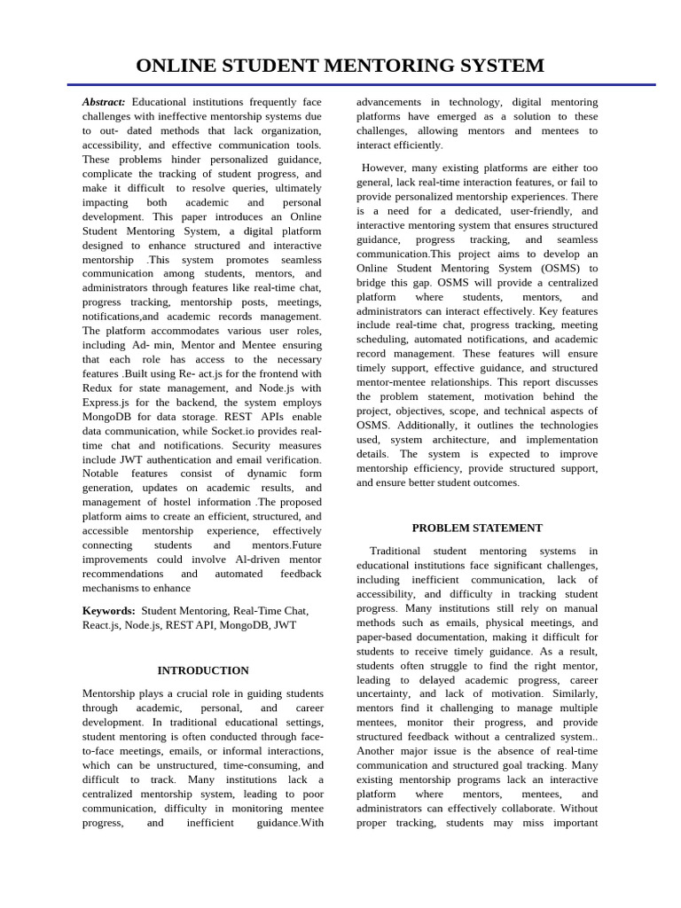 Student Mentoring Research Paper | PDF | Mentorship | Educational Technology
