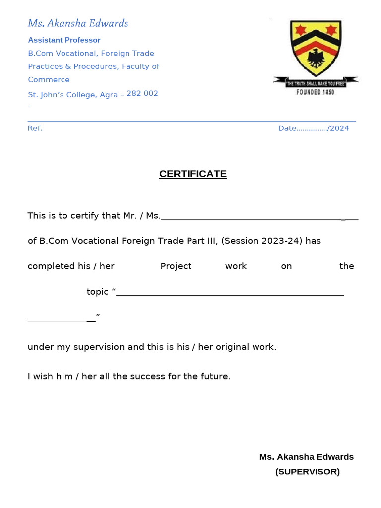 Supervisor Certificate Template | PDF
