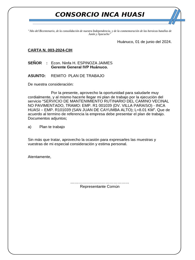 Carta Informe Incahuasi | PDF