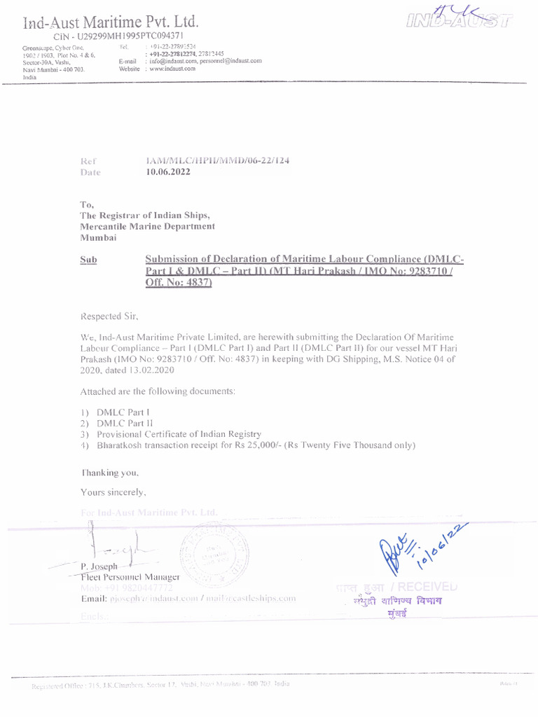 Application For DMLC Parts I and II | PDF | Shipping | Water Transport