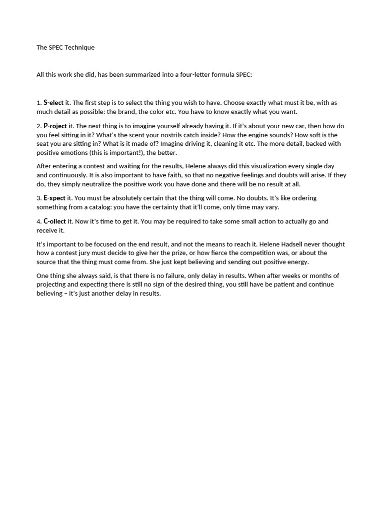The SPEC Method for Manifestation | PDF