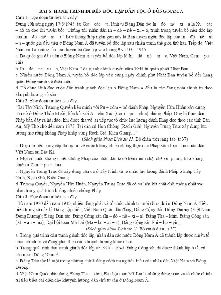 Bai 6 Hanh Trinh Di Den Doc Lap Dan Toc o Dong Nam Adocx - 1600 - PDF - Gdrive.vip | PDF