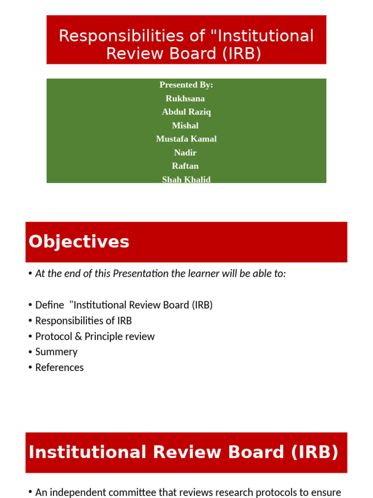 Responsibilities of IRB Group 3 | PDF