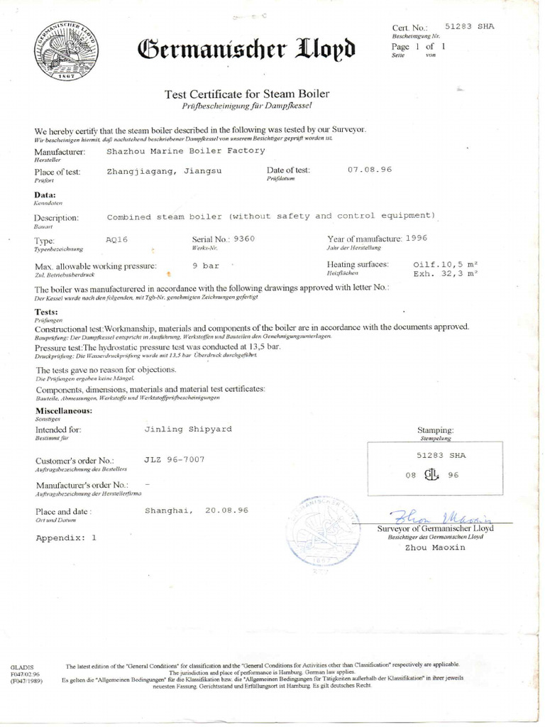 Boiler Certificate | PDF