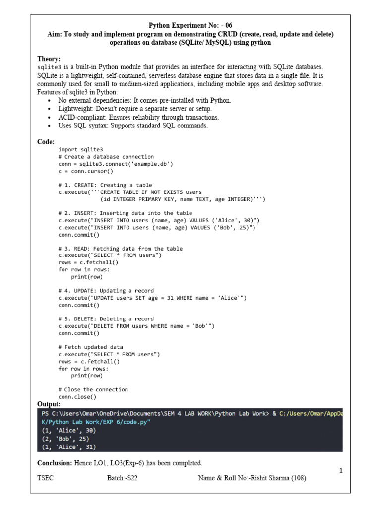 Rishit Sharma S22 108 Python EXP6 | PDF