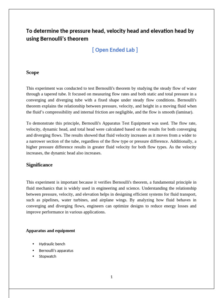 Open Ended Lab | PDF | Fluid Dynamics | Flow Measurement