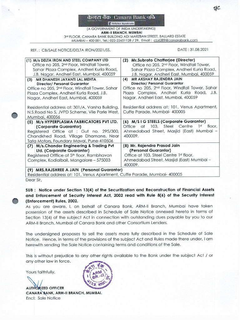 2nd Sale Notice Delta Iron Steel 31082021 | PDF