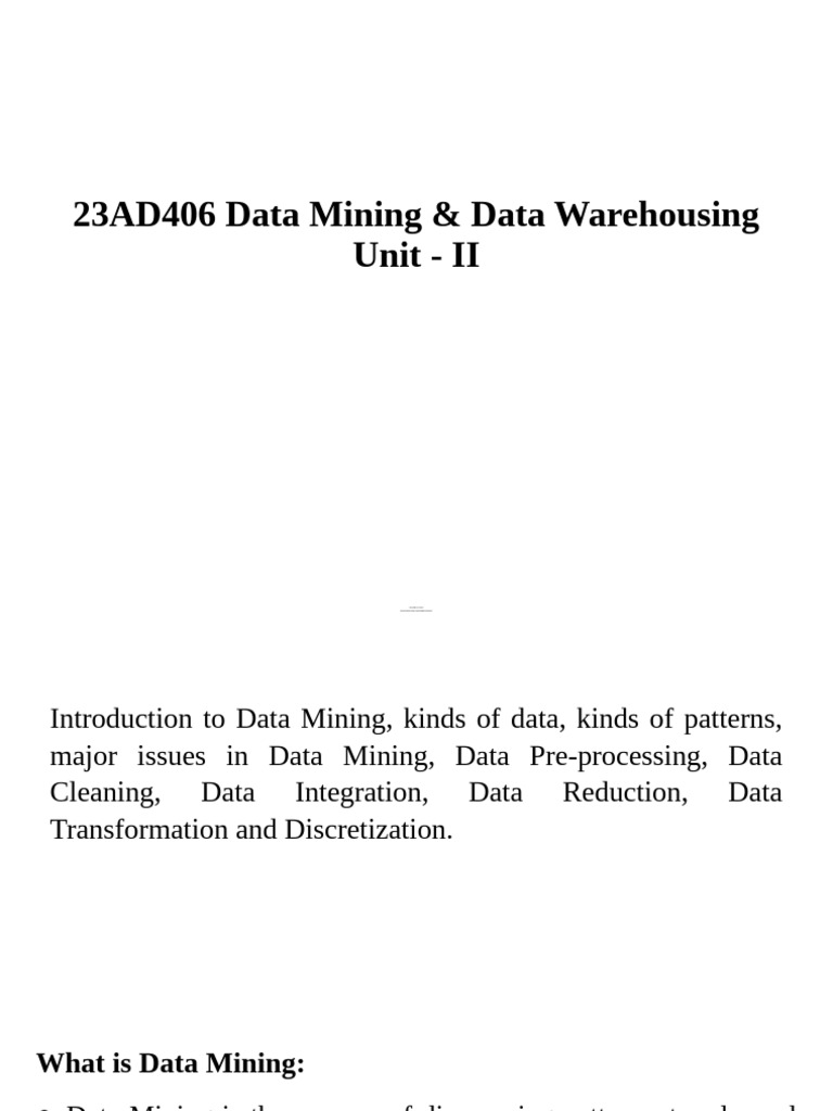 Data_Mining_Warehousing Unit II | PDF | Data | Data Mining