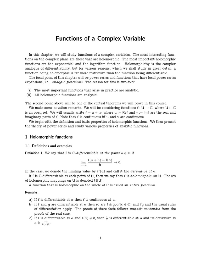 2 Functions Complex Variable | PDF | Power Series | Holomorphic Function