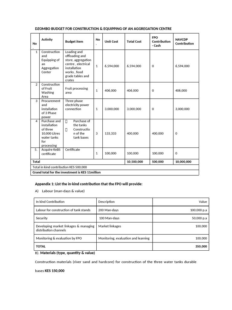 Dzombo Budget Details For Boq | PDF