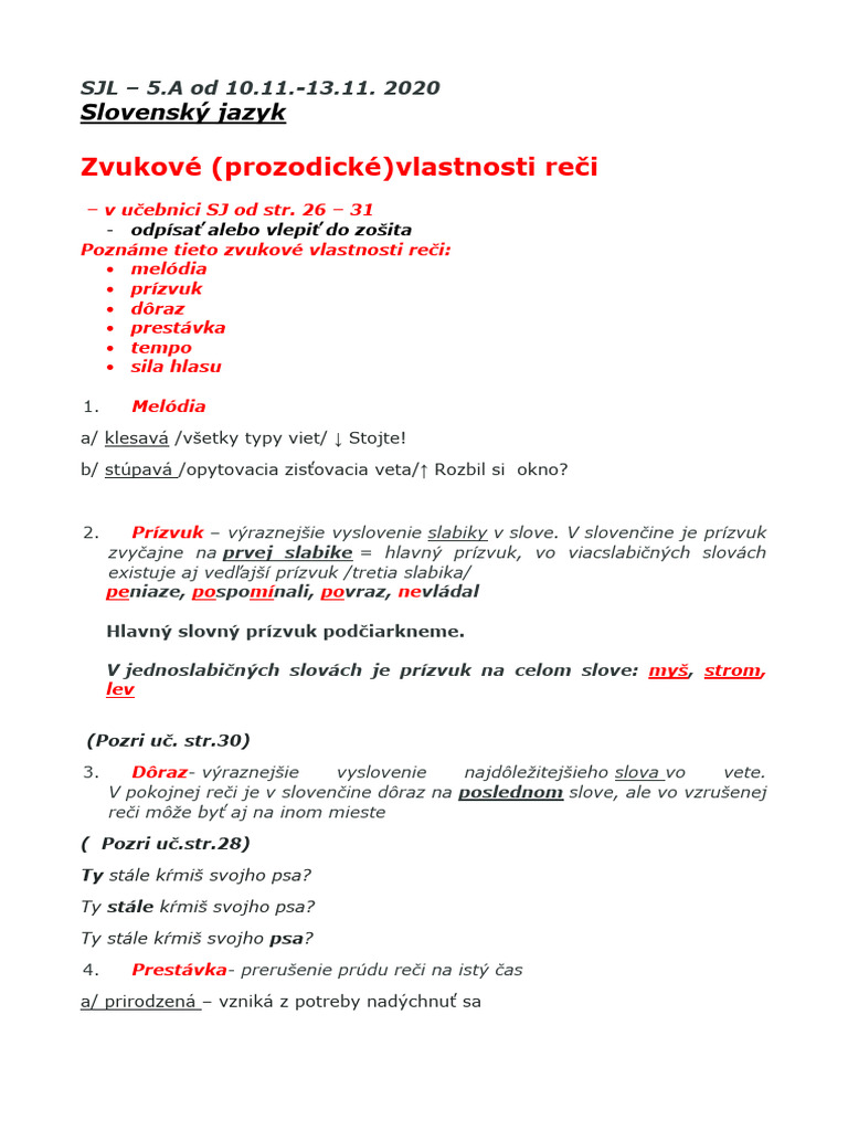 Zvukové (Prozodické) Vlastnosti Reči: Slovenský Jazyk | PDF