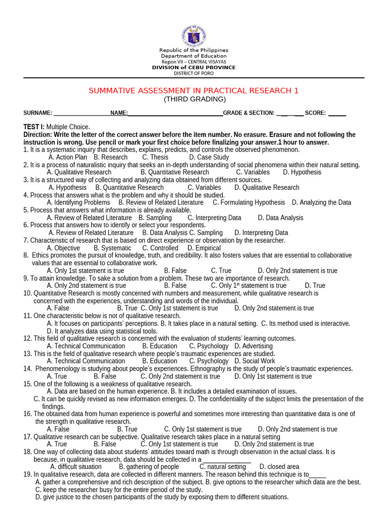 EXAM PR1 3RD 2024-25 Feb 12 B 2 15 | PDF | Qualitative Research | Data