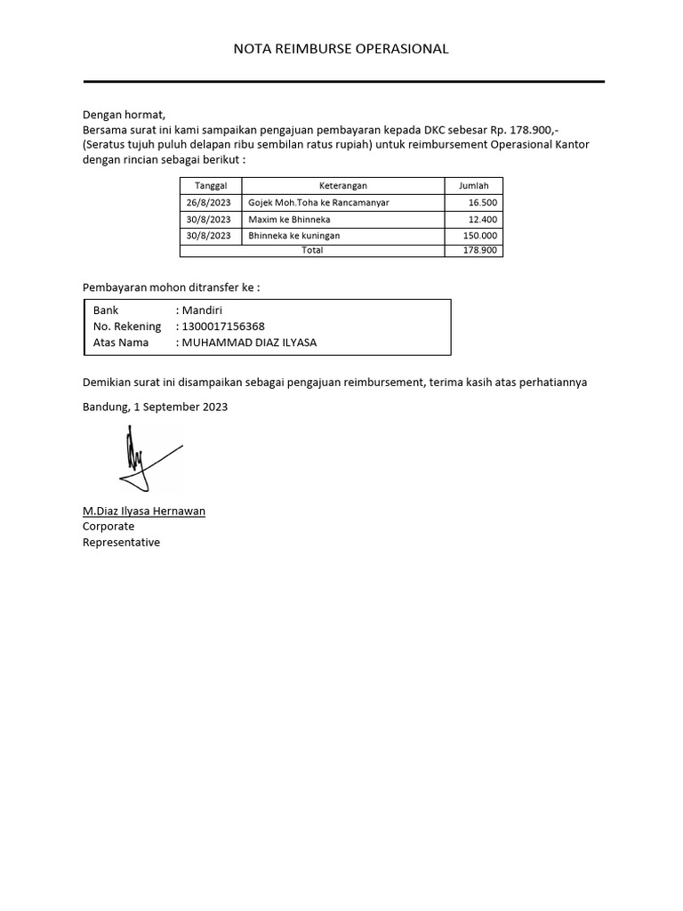 Reimburse Operasional Kantor 01092023 | PDF