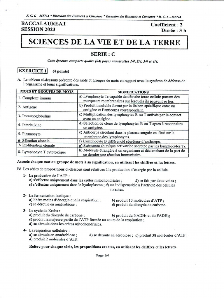 Sujet Bac C SVT 2023 | PDF