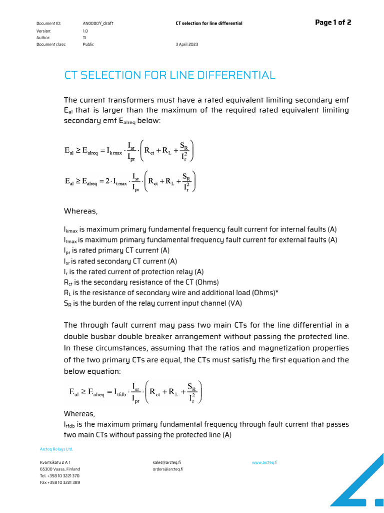 CT Selection for Line Differential | PDF | Electricity | Electrical ...