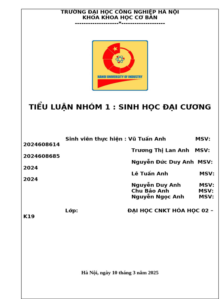 SinhhocDC Nhóm1 | PDF