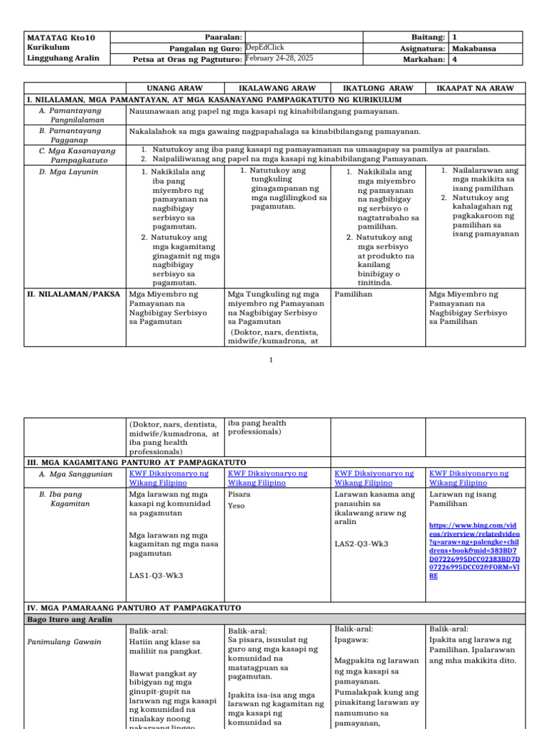 Makabansa 1 - DLL - Q4 - Week 3 | PDF