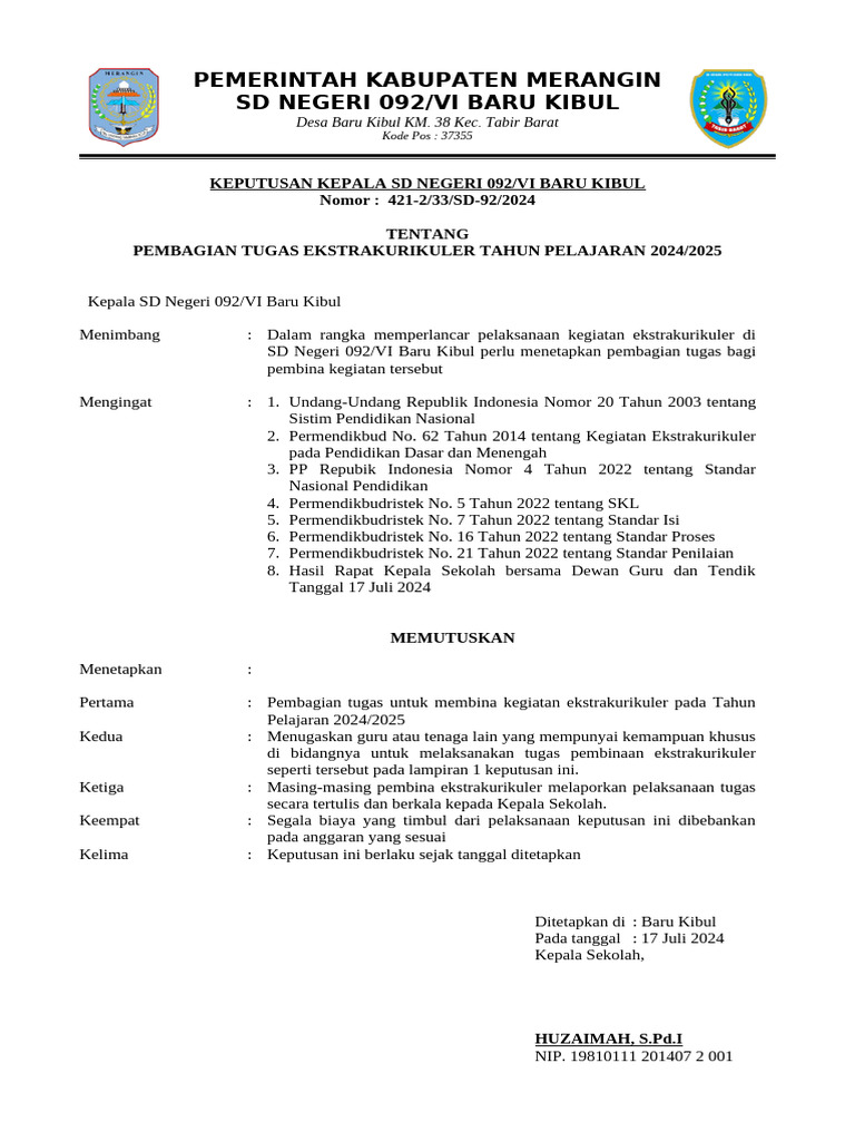 SK Ekskul 2024-2025 | PDF