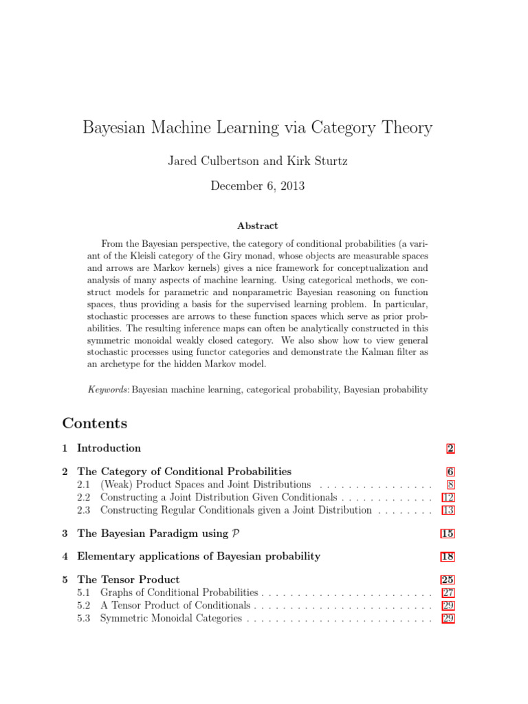 Culbertson and Sturtz - 2013 - Bayesian machine learning via category theory | PDF | Bayesian ...