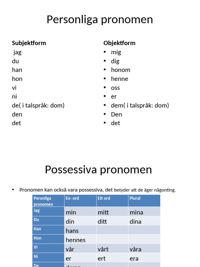 Personliga Pronomen | PDF