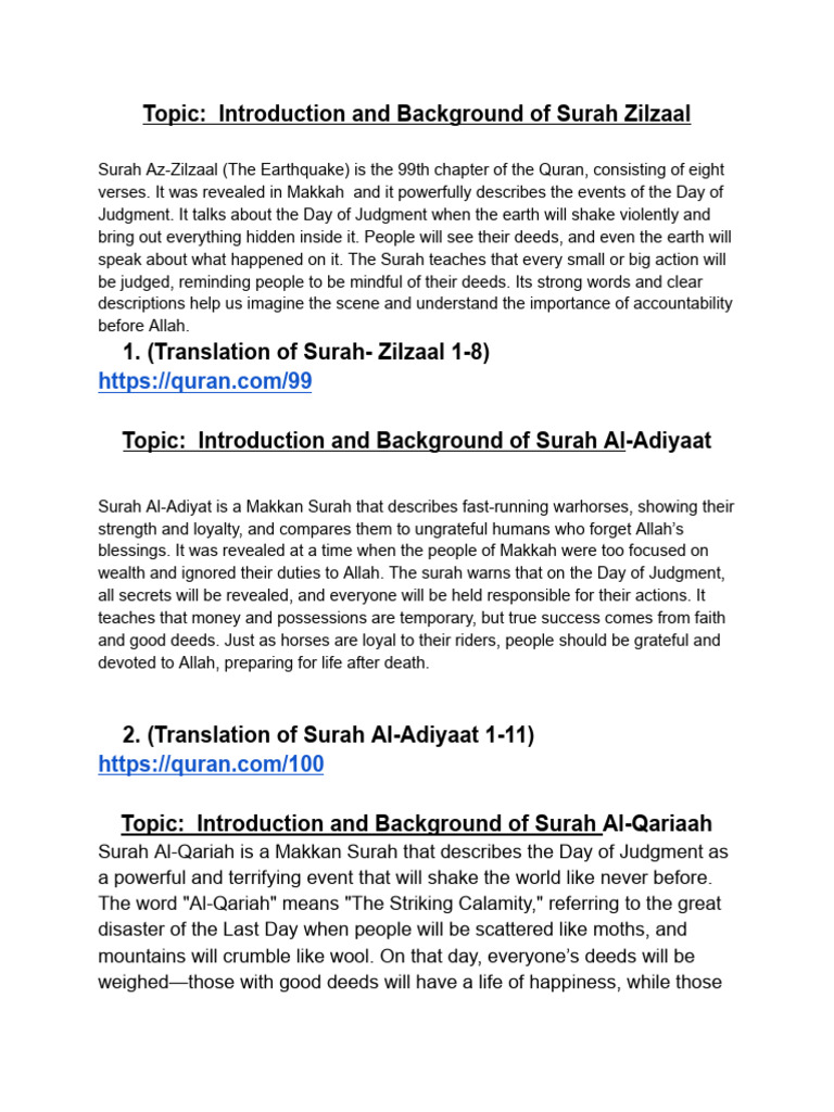 Background of Surahs on Judgment Day | PDF