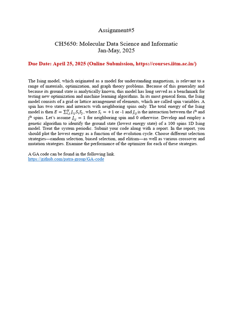 Genetic Algorithm for 1D Ising Model | PDF