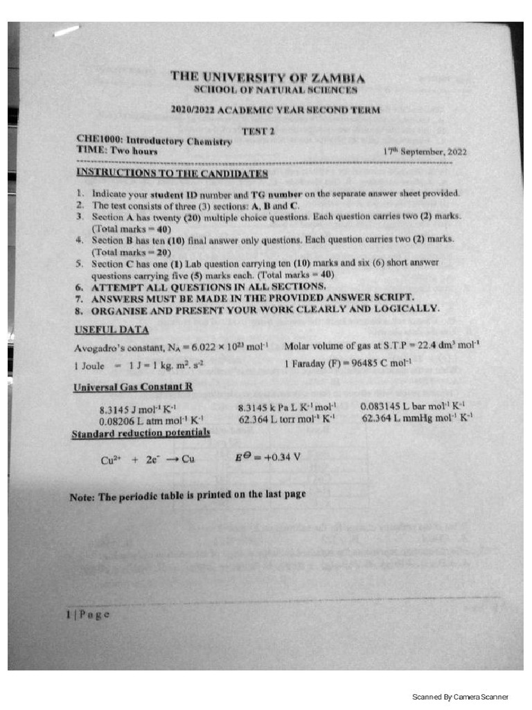 Che 1000 Test 2 2021-22 | PDF