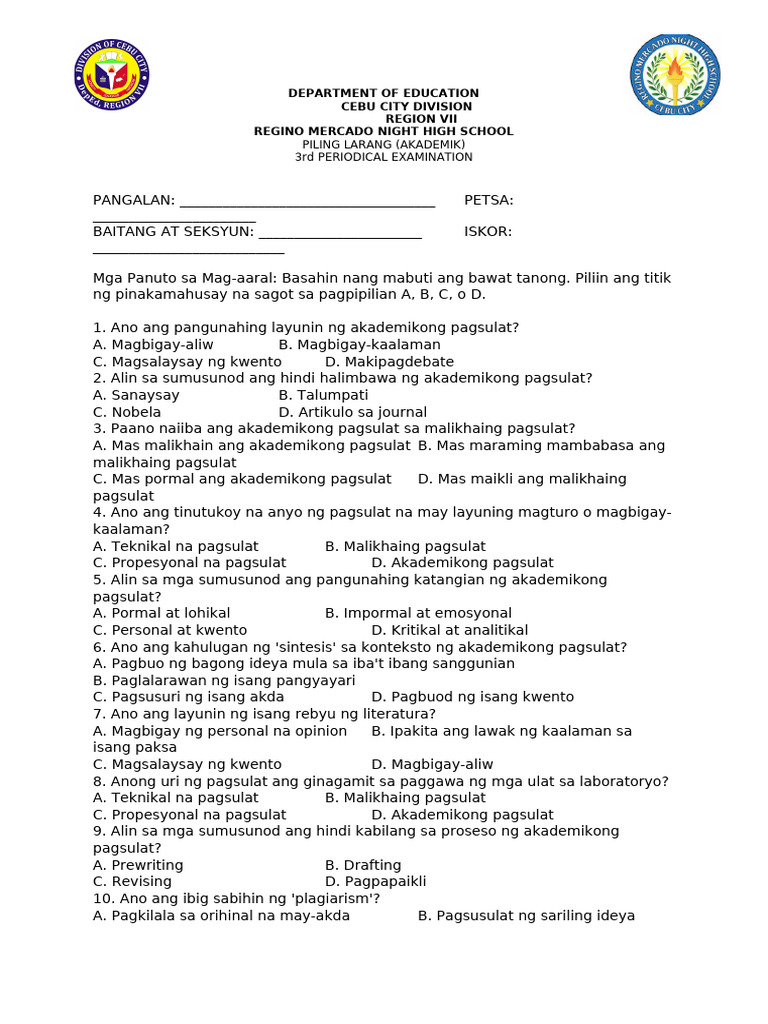 Piling Larang 3RD Exam | PDF