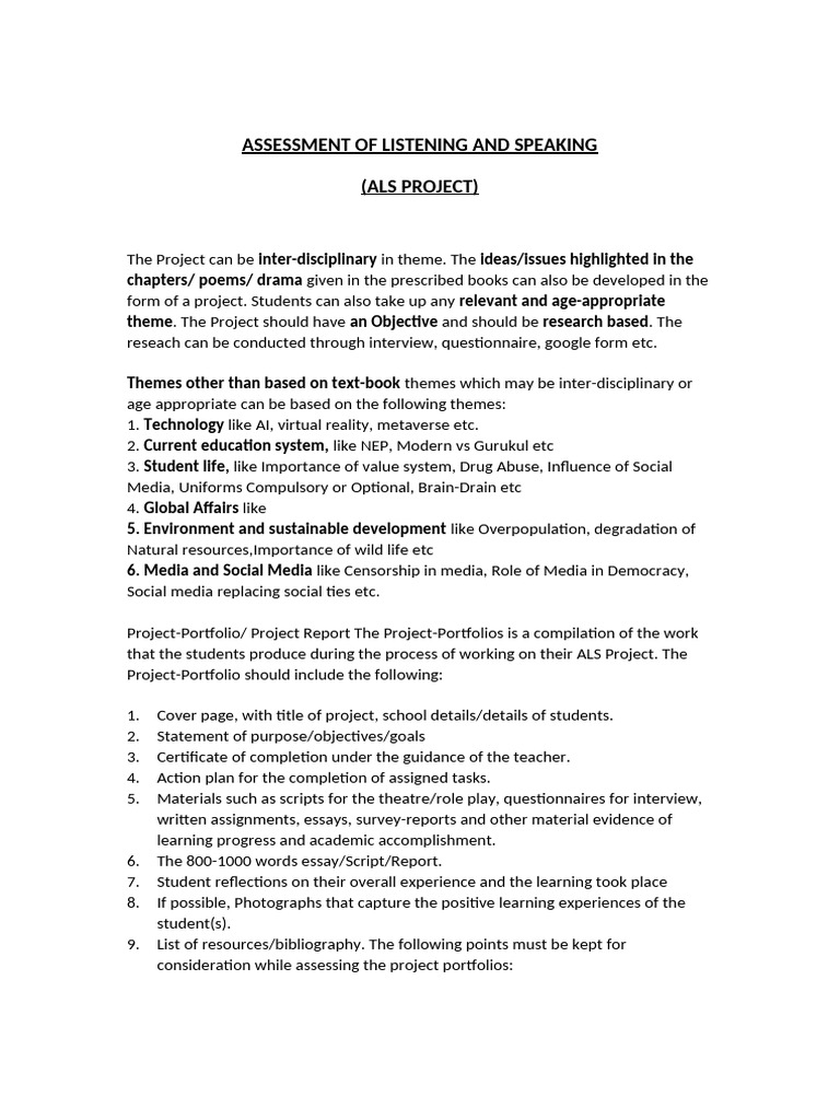 ALS Project Guidelines for Students | PDF