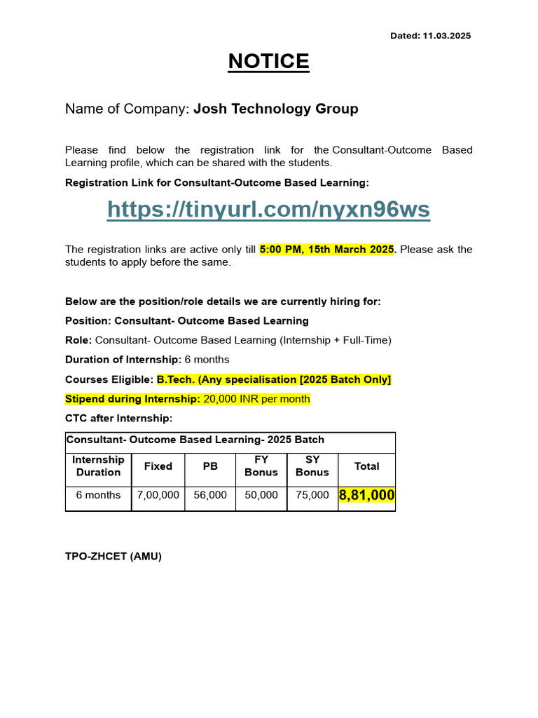Josh Technoloy Group - Outcome | PDF