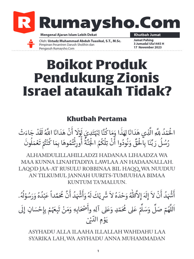 Boikot Produk Pendukung Zionis | PDF