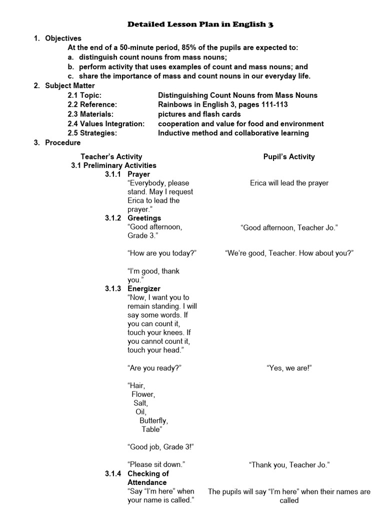 Detailed Lesson Plan in English 3 | PDF | Lesson Plan | Learning