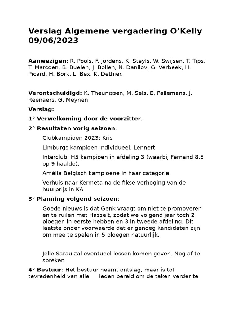 Verslag Algemene Vergadering 09 Juni 2023 | PDF